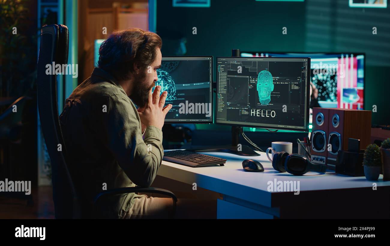 Man Programing Sentient Artificial Intelligence With Ethical Safeguards