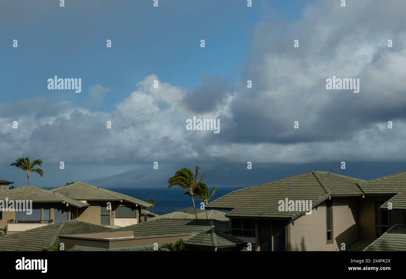 Scenic West Maui vista with a rainbow over Molokai, Hawaii Stock Photo ...