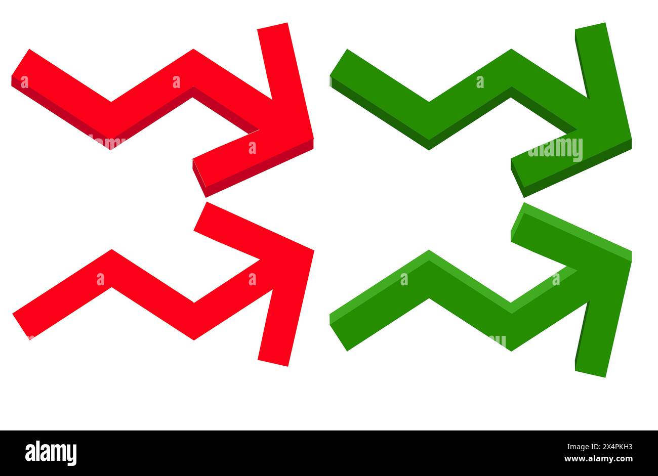 Stock market chart arrows in red and green are seen as graphic elements ...