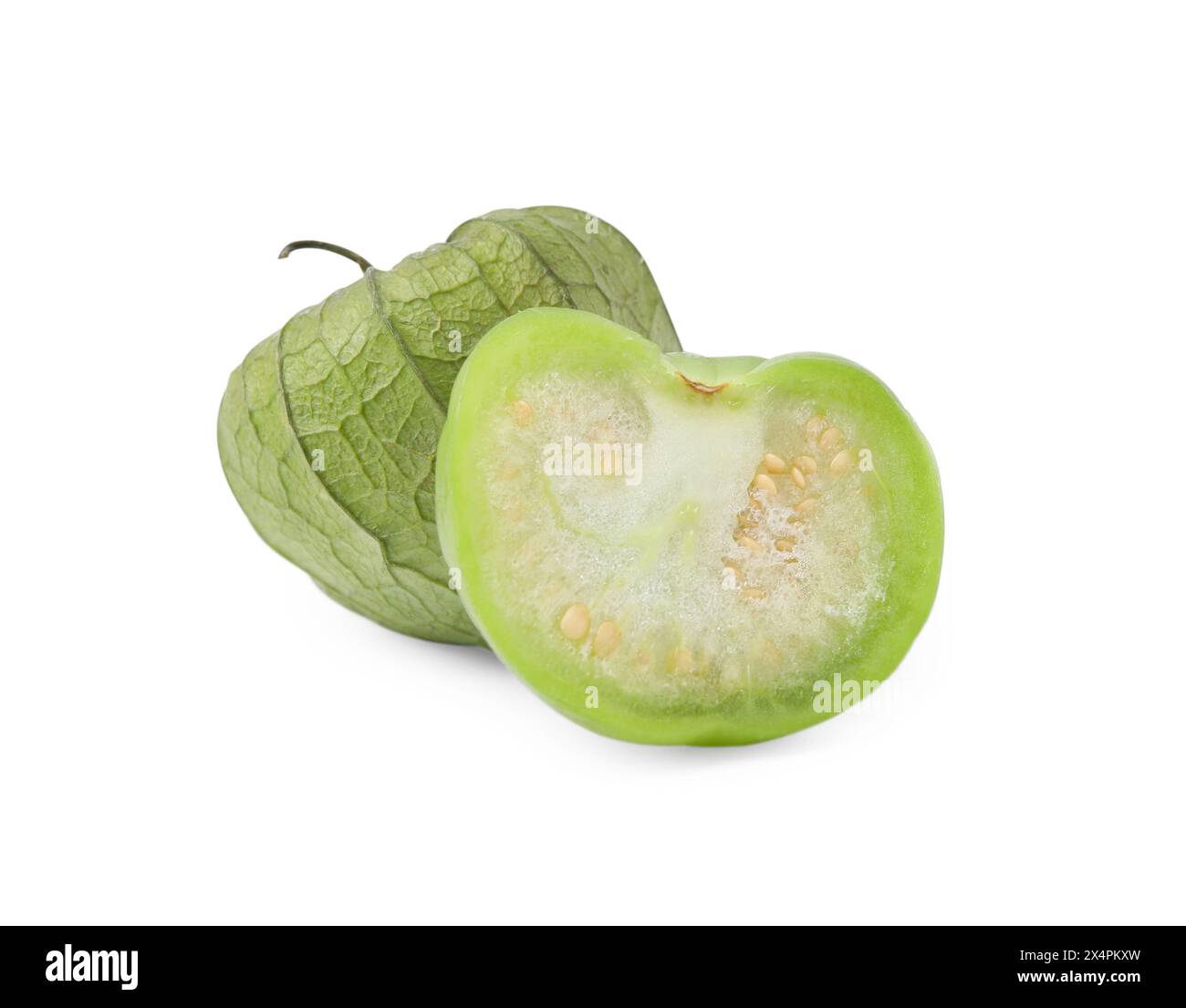 Fresh green tomatillos with husk isolated on white Stock Photo - Alamy