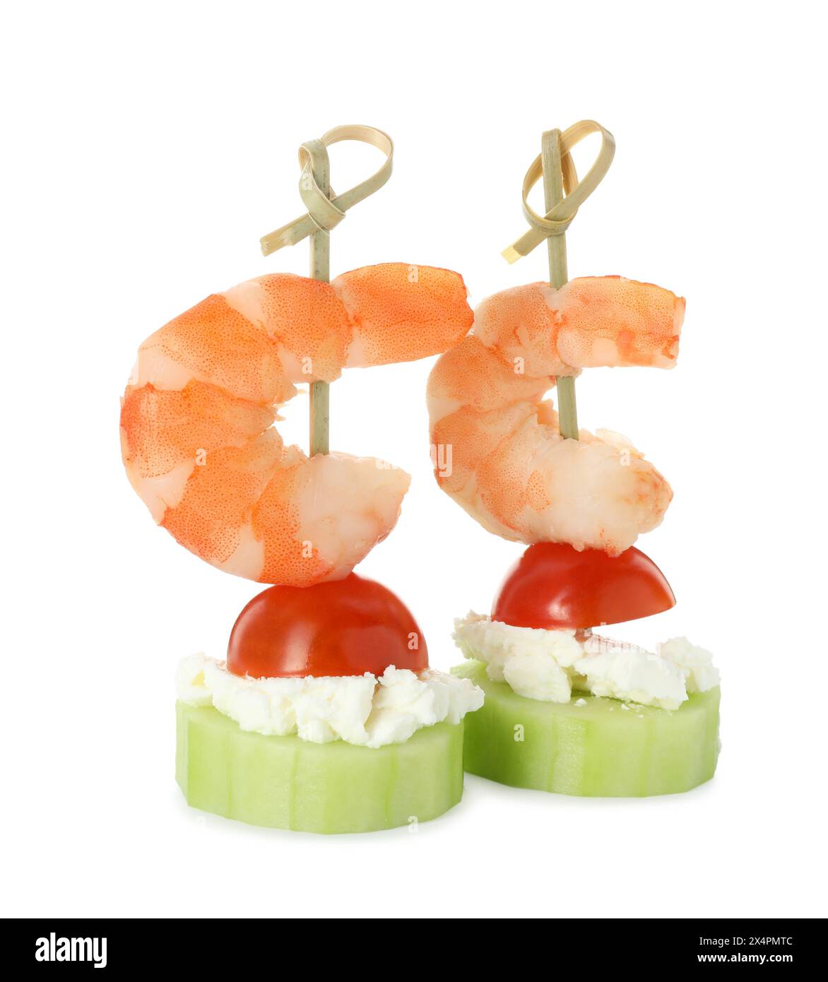 Tasty canapes with shrimps, vegetables and cream cheese isolated on white Stock Photo - Alamy