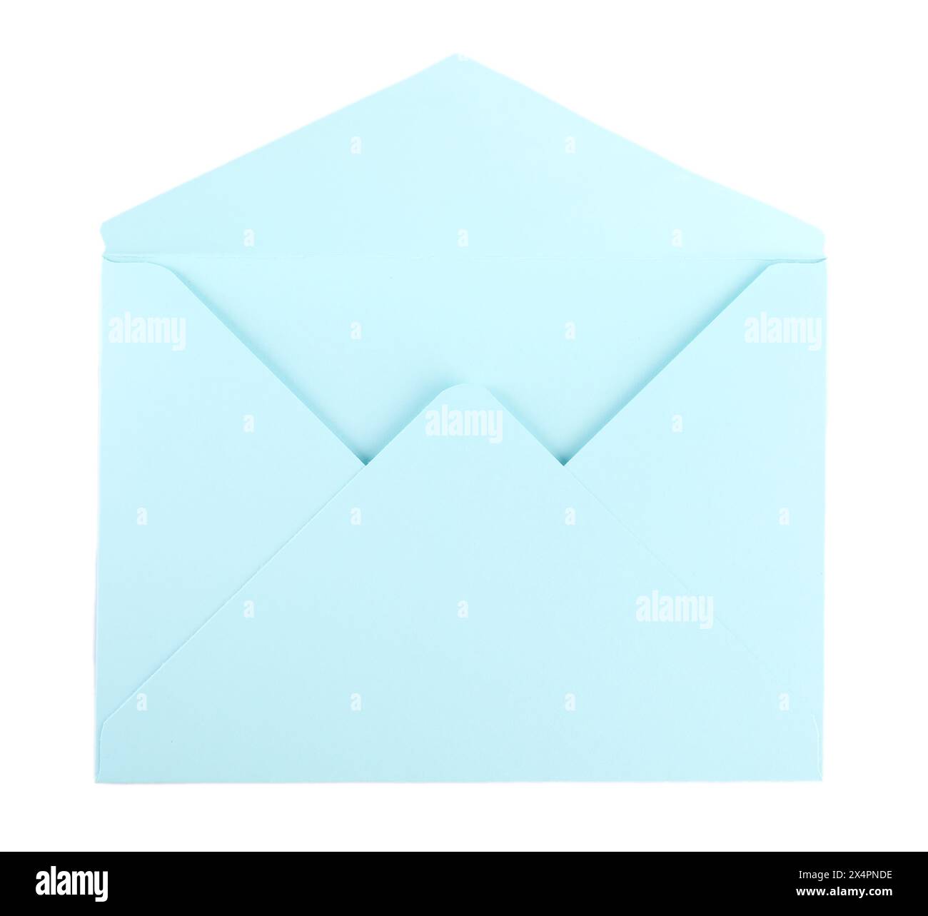 Open light blue letter envelope isolated on white, top view Stock Photo ...