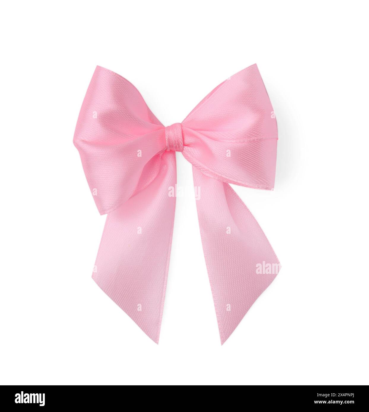Pink satin ribbon bow isolated on white, top view Stock Photo - Alamy