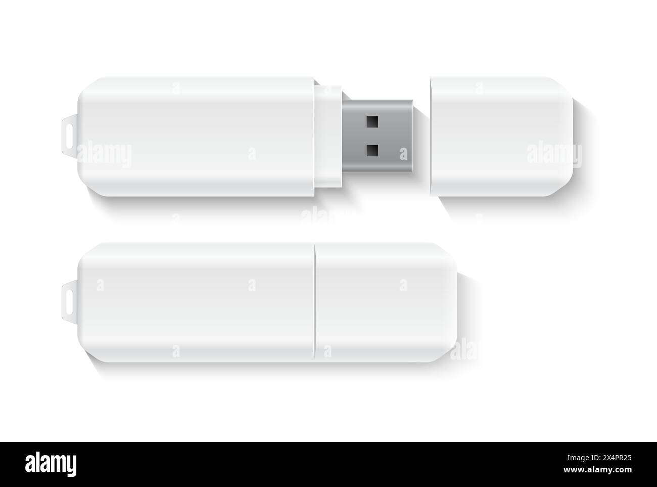 Realistic flash drive blank mockup. Vector mobile flash memory disk with no brand. White ...