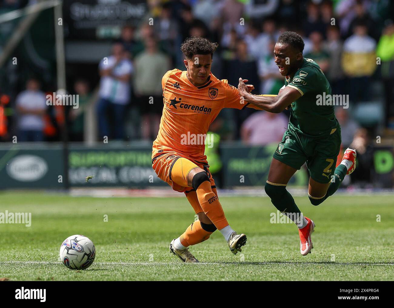 Bali Mumba of Plymouth Argyle is fouled during the Sky Bet Championship ...