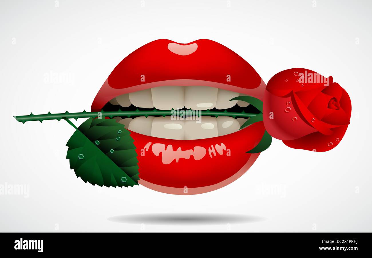 Woman rose in mouth Stock Vector Images - Alamy