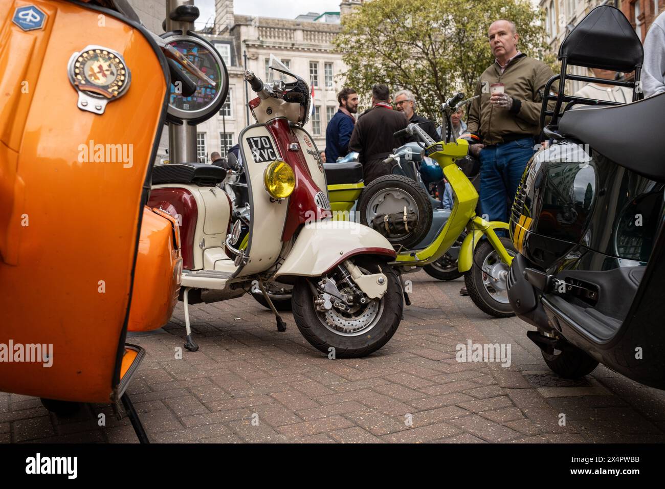 London, UK. 04th May, 2024. Classic Scooter riders line up on a London ...