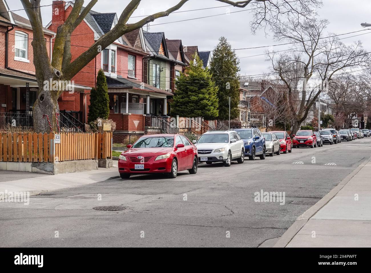 Toronto Junction neighbourhood residential street parked with cars from ...