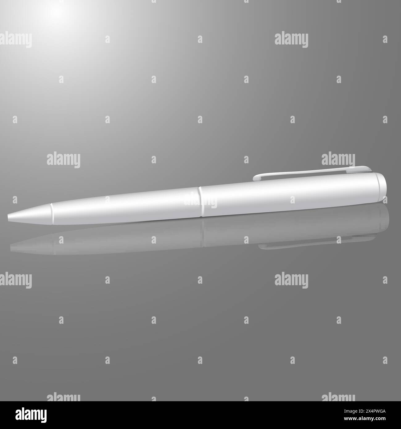 Vector blank white ball pen isolated on gray background with reflection ...