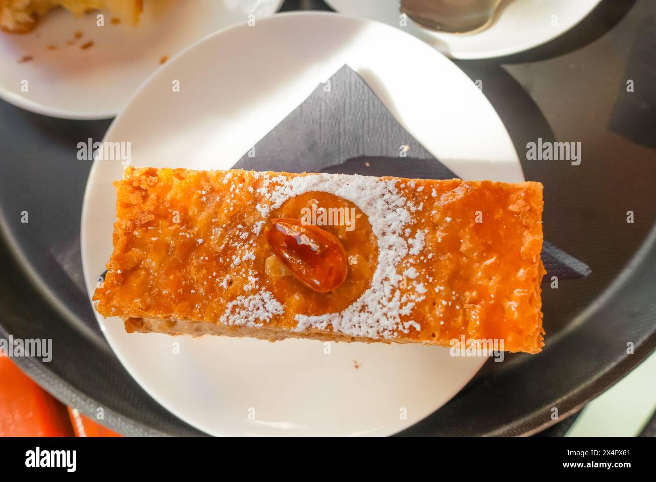 beautiful variety of pastries from the pastry shop served on a round ...