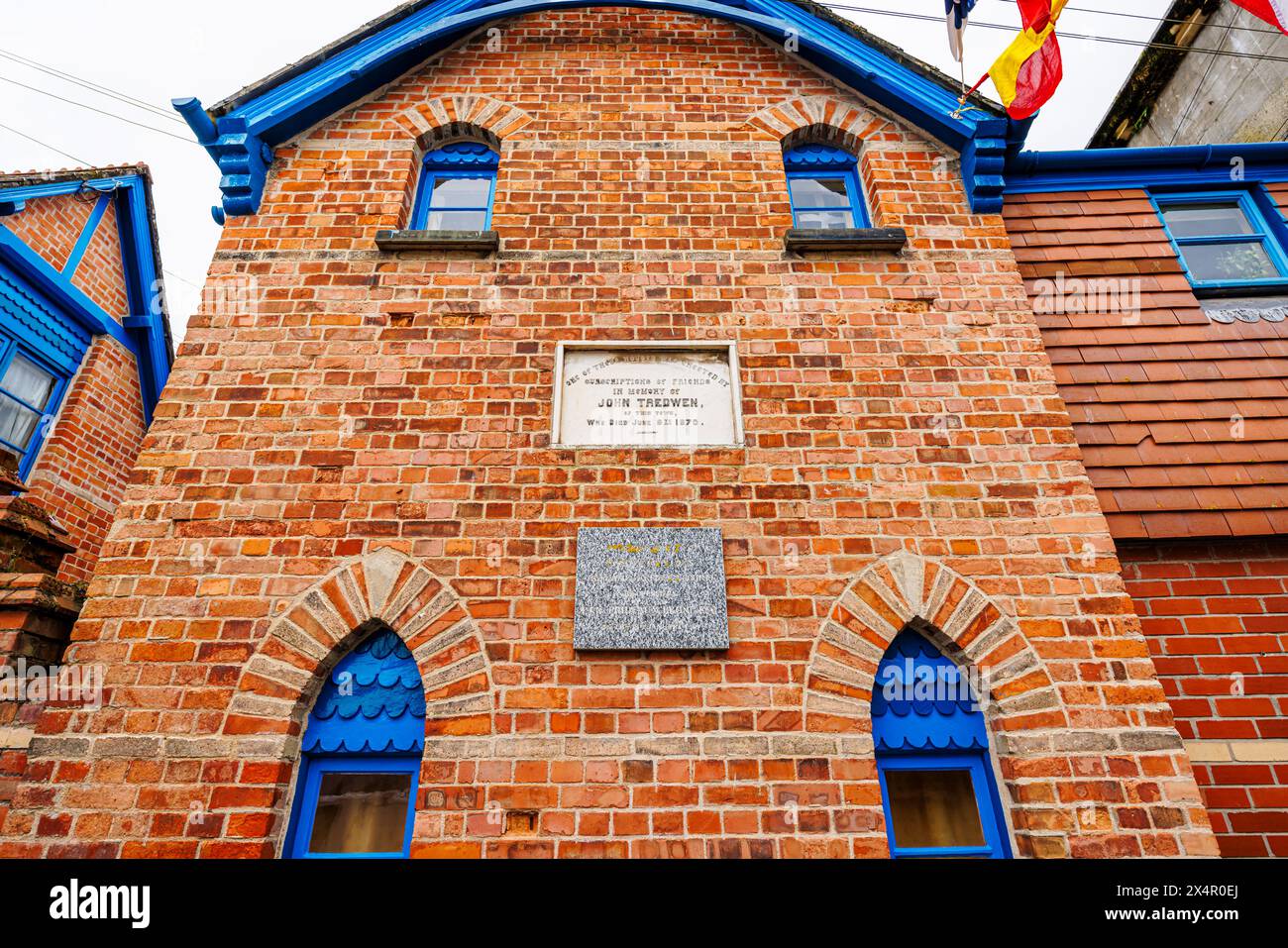 The historic Victorian Tredwen Court almshouses (1875) in Padstow, a ...