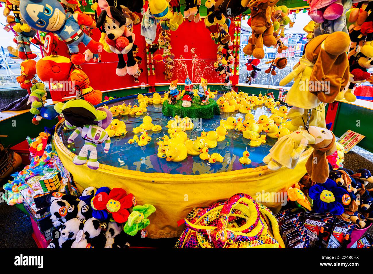 Hook a duck game at a funfair during the 'Obby 'Oss festival, an annual ...