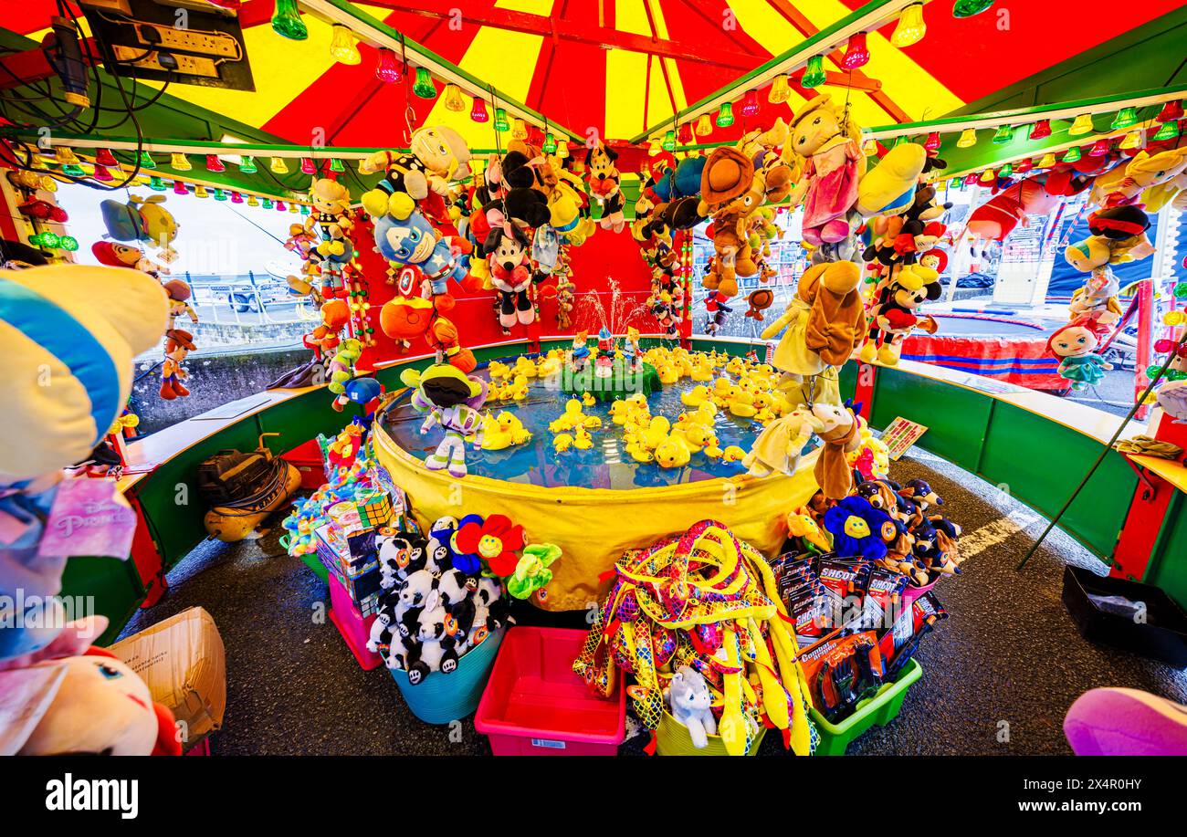 Hook a duck game at a funfair during the 'Obby 'Oss festival, an annual ...