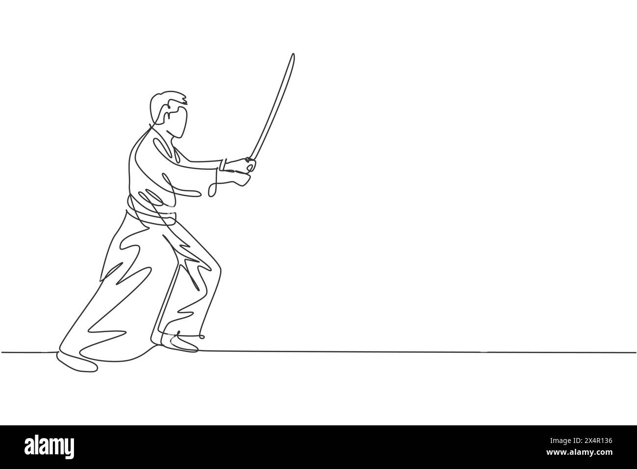 Single continuous line drawing of young sportive man wearing kimono ...