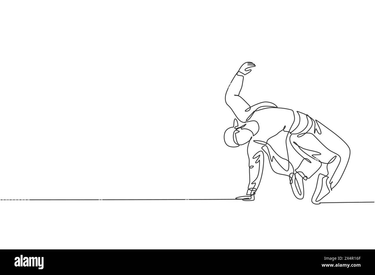 Single continuous line drawing of young energetic hip-hop dancer man on ...
