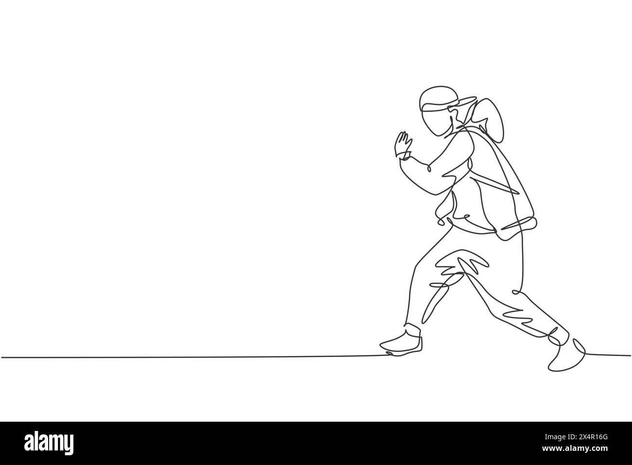 One continuous line drawing of young sporty break dancer man with ...