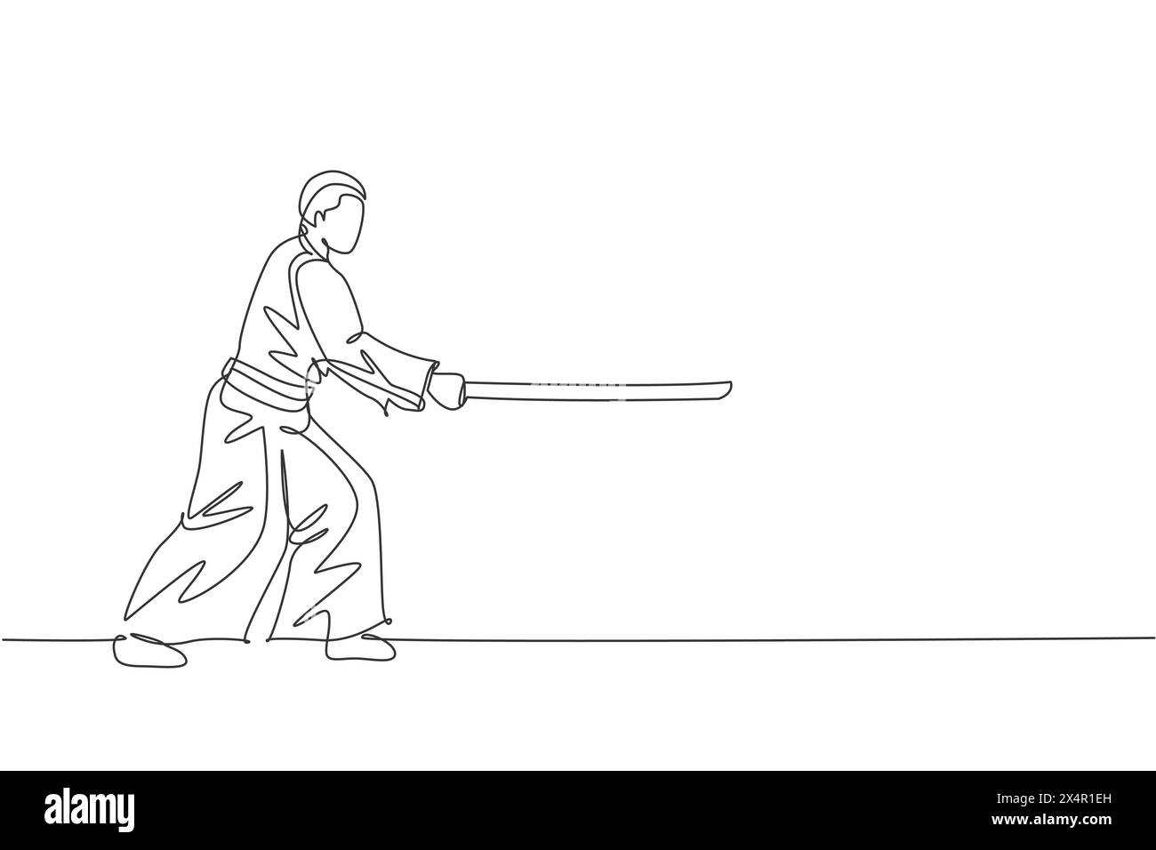 One continuous line drawing man aikido fighter practice fighting pose ...