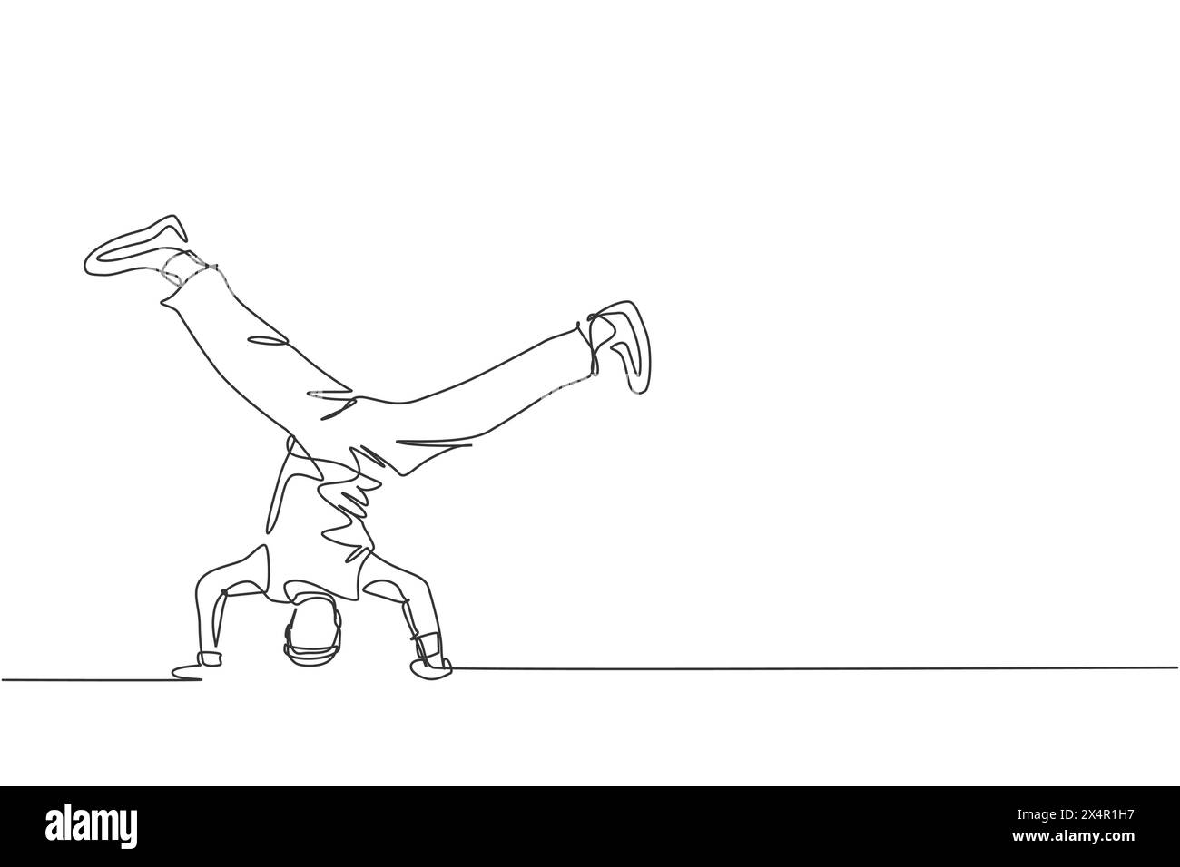 Single continuous line drawing of young energetic hip-hop dancer man ...