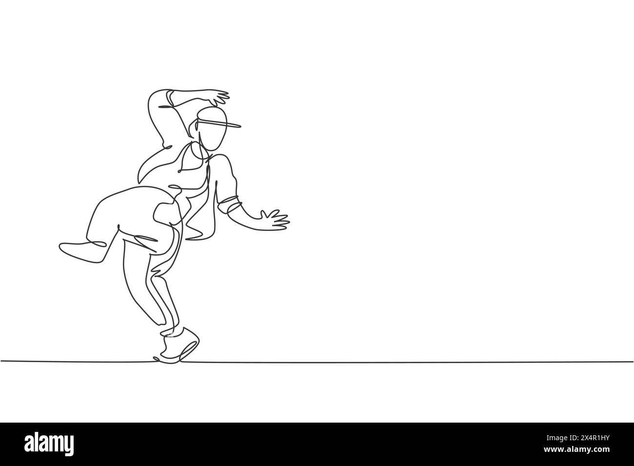 One single line drawing young modern street dancer man with tracksuit ...