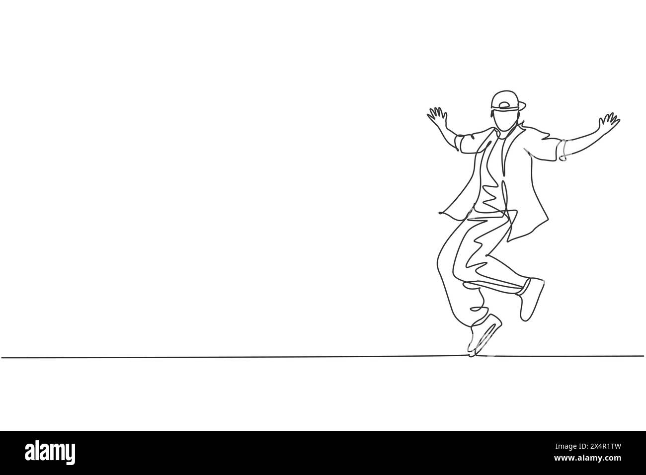 One continuous line drawing of young sporty break dancer man with ...