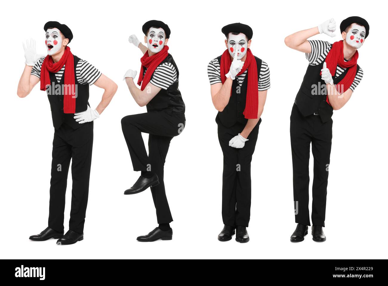 Funny mime posing on white background, set of photos Stock Photo - Alamy