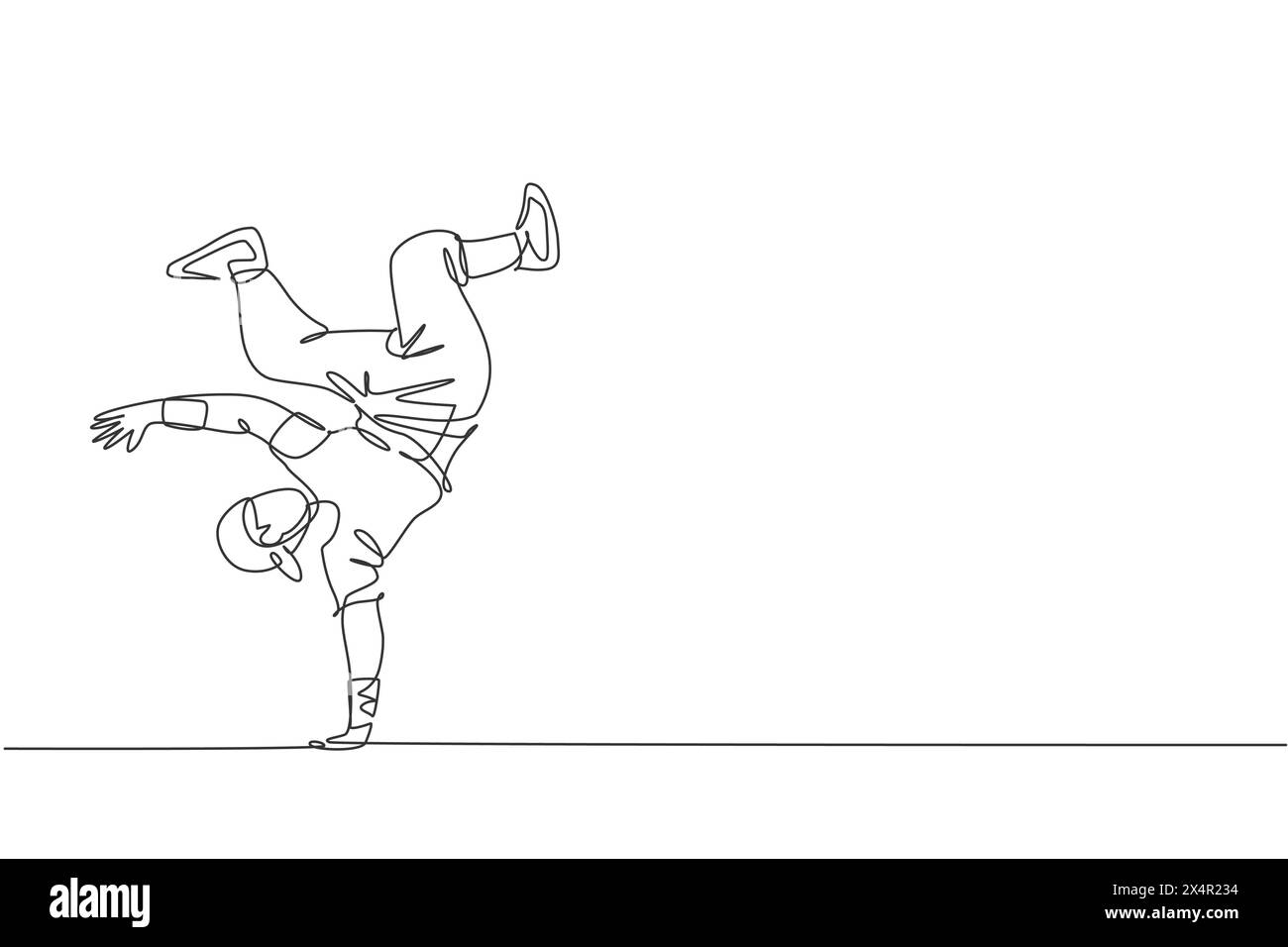 One continuous line drawing of young sporty break dancer man with ...
