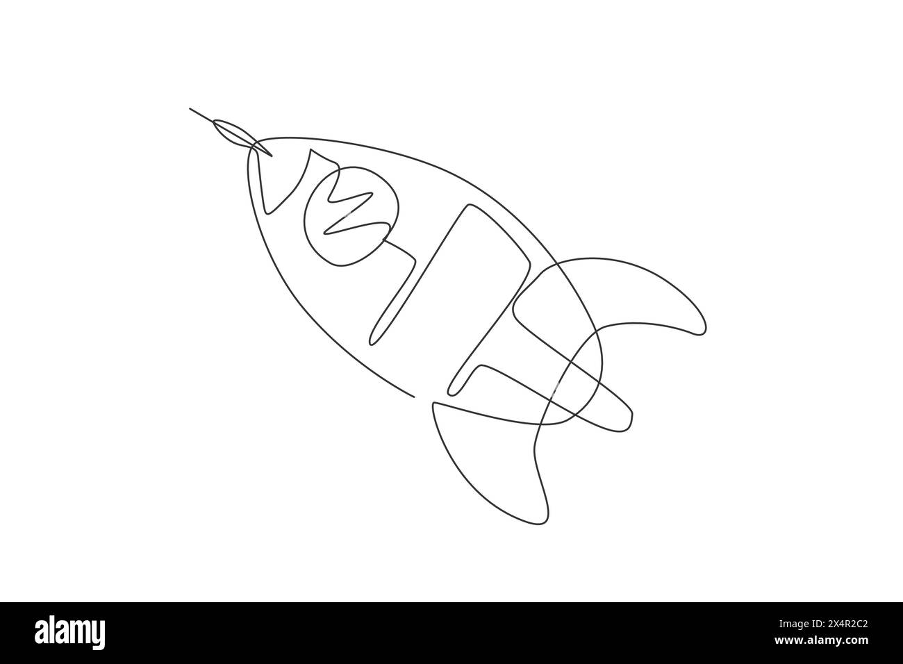 Single continuous line drawing rocket launch fly into the sky universe ...
