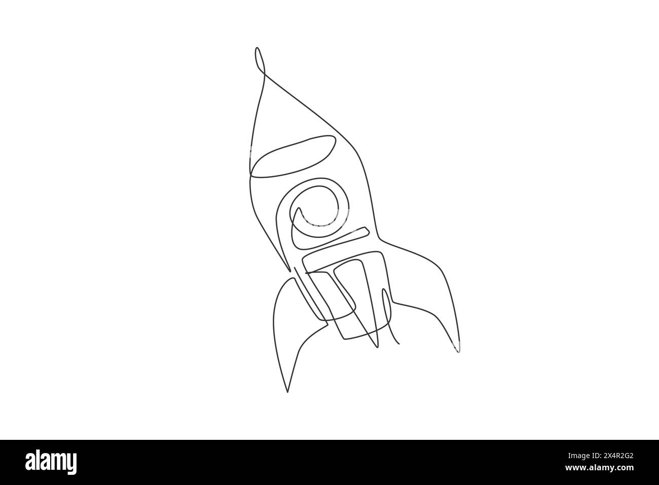 Single continuous line drawing rocket launch fly into the sky universe ...