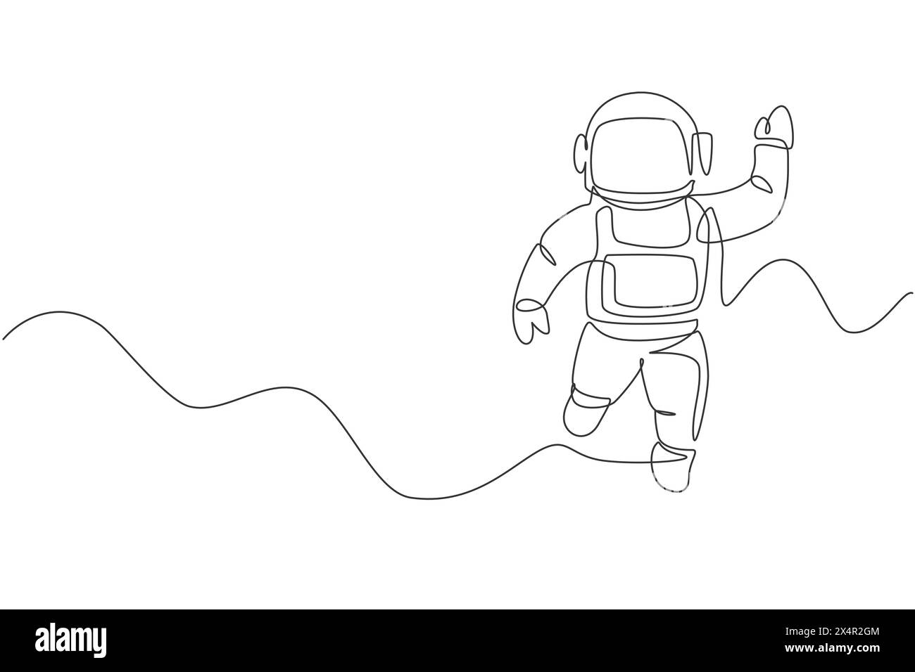 Single continuous line drawing of young cosmonaut scientist discovering ...