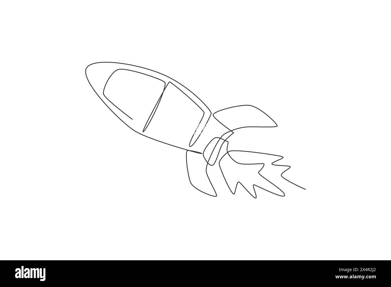 Single continuous line drawing rocket launch fly into the sky universe ...