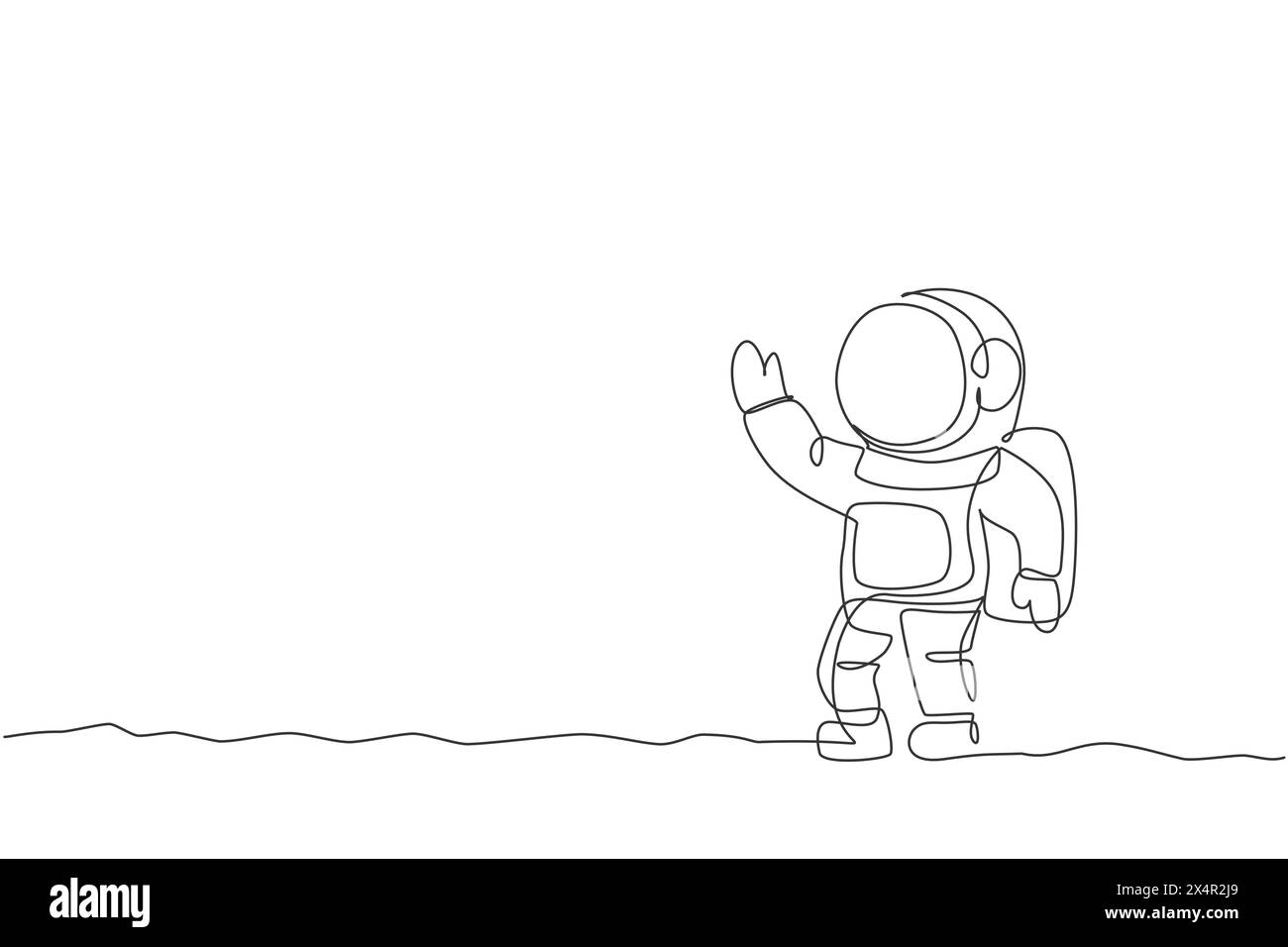 One Single Line Drawing Of Young Astronaut In Spacesuit Flying At Outer Space Vector Graphic