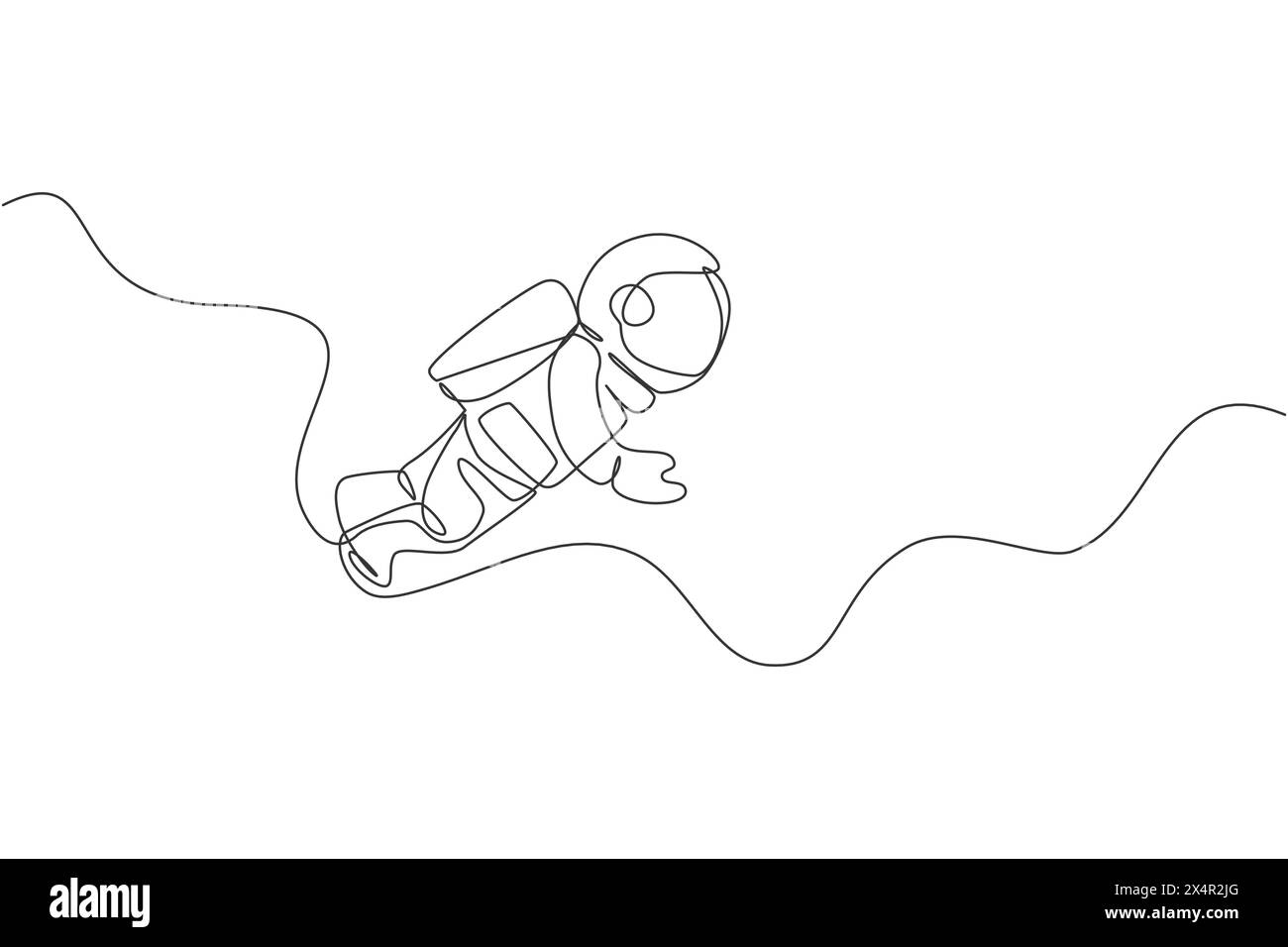 One single line drawing of young astronaut in spacesuit flying at outer ...