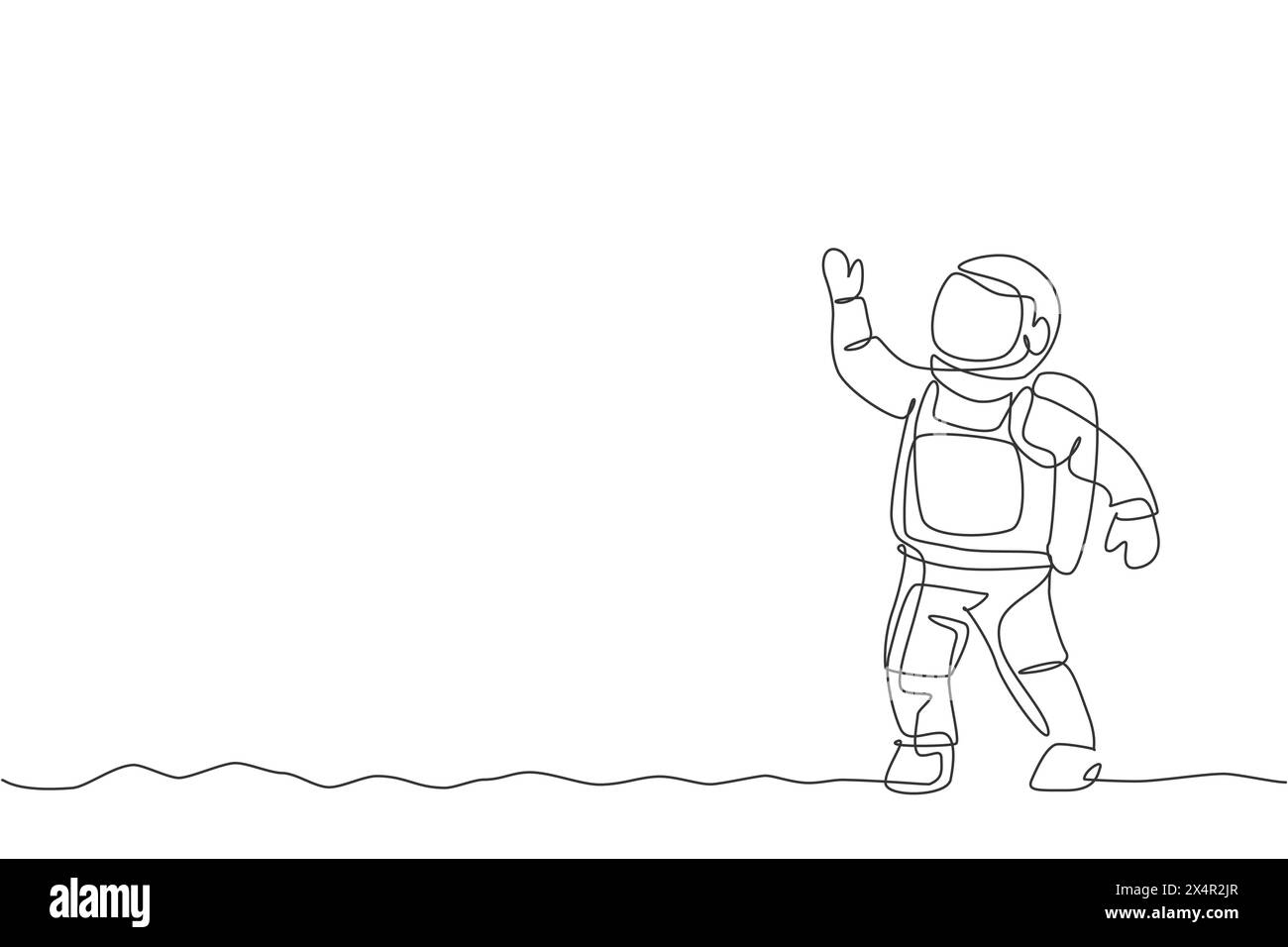 Single continuous line drawing of young cosmonaut scientist discovering ...
