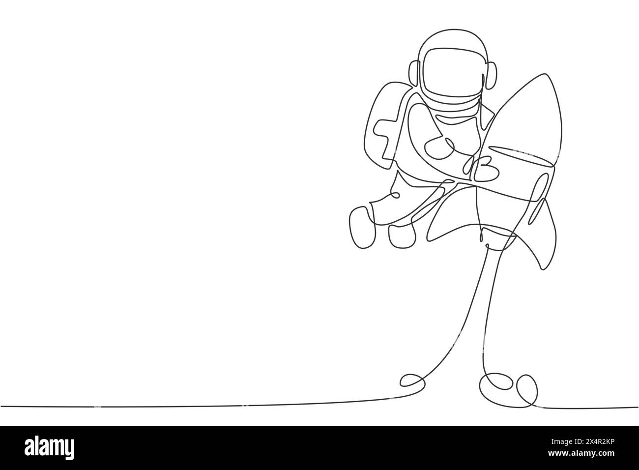 One Single Line Drawing Of Astronaut In Spacesuit Floating And Discovering Deep Space While