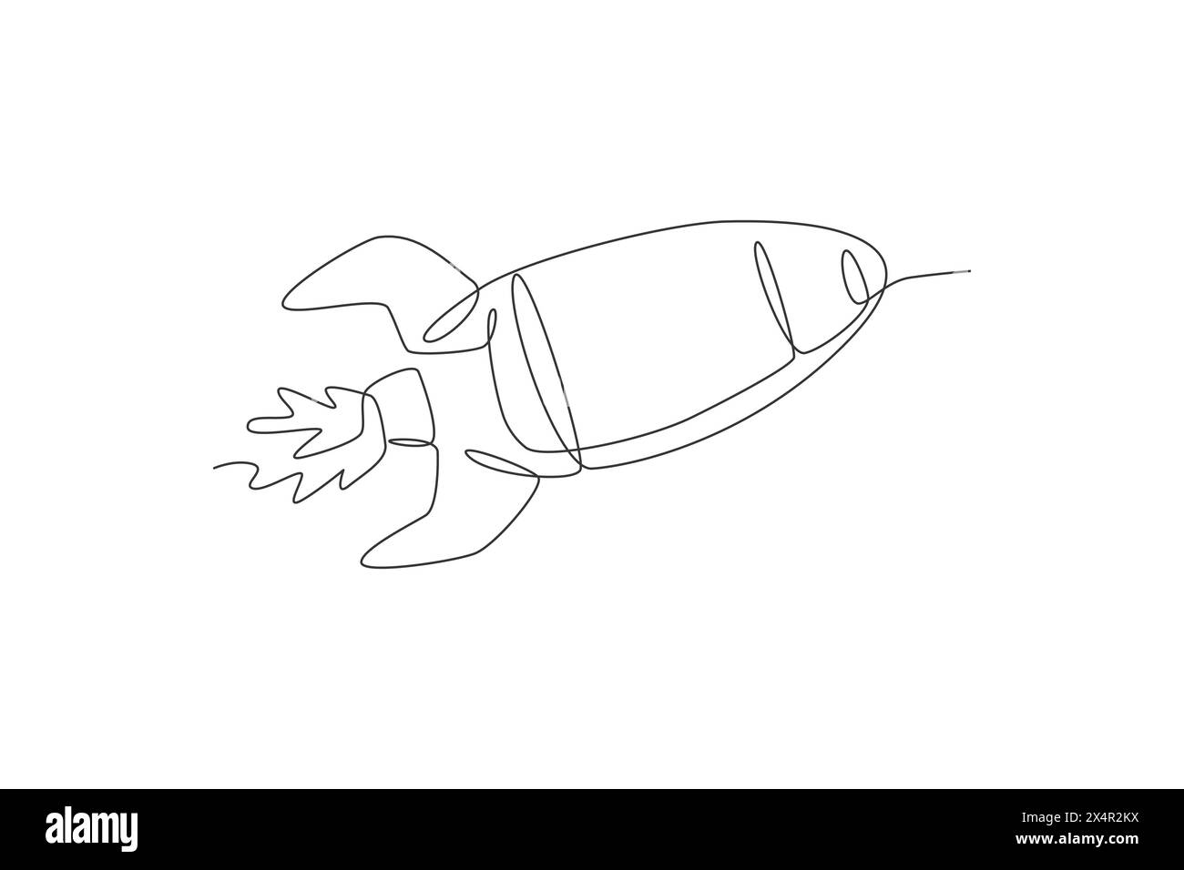 One continuous line drawing of simple retro spacecraft flying up to the ...
