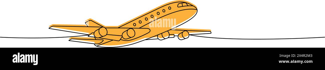 Aircraft, air transport one line colored continuous drawing. Different ...