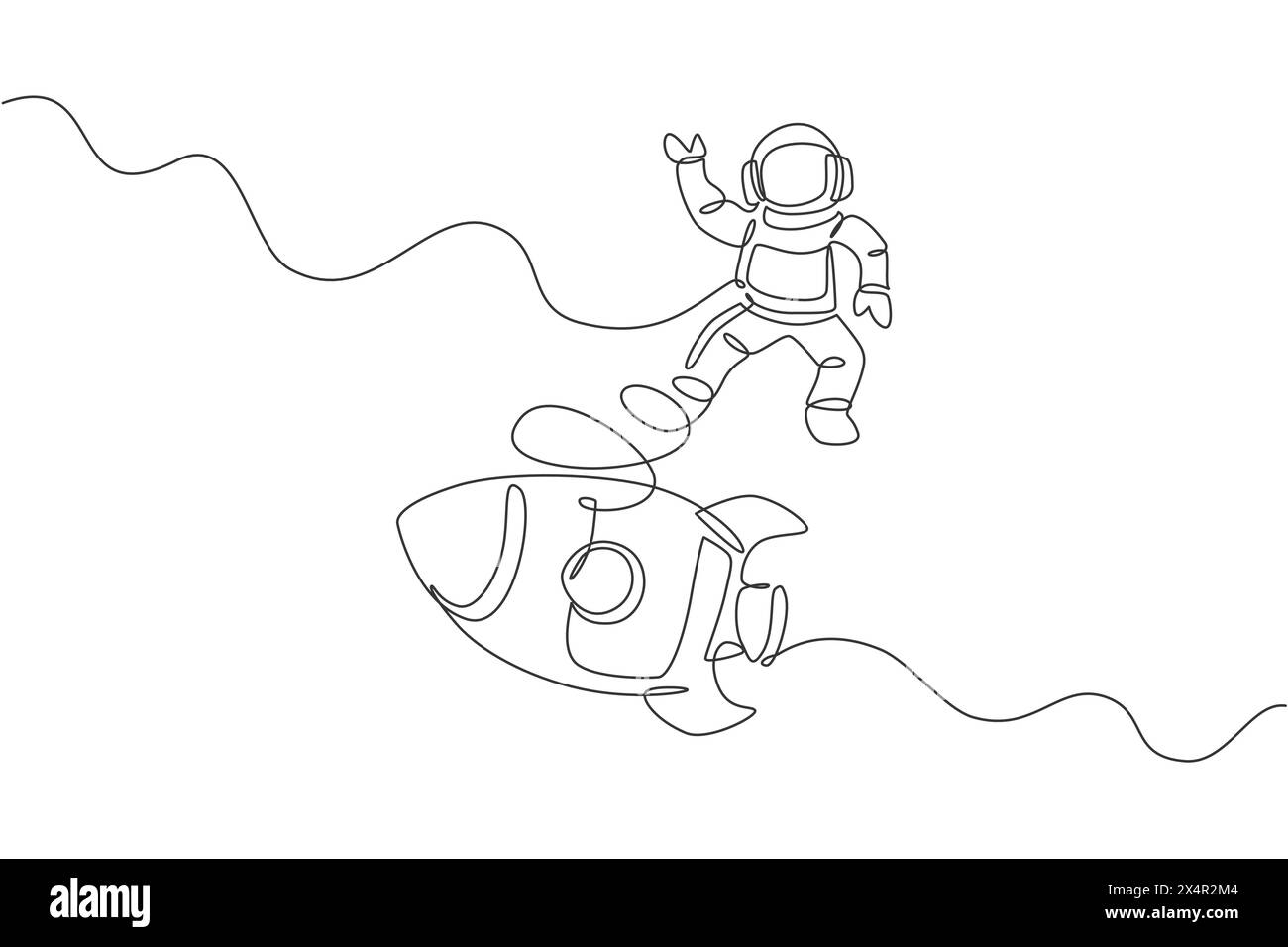 One continuous line drawing of spaceman astronaut science discovering ...