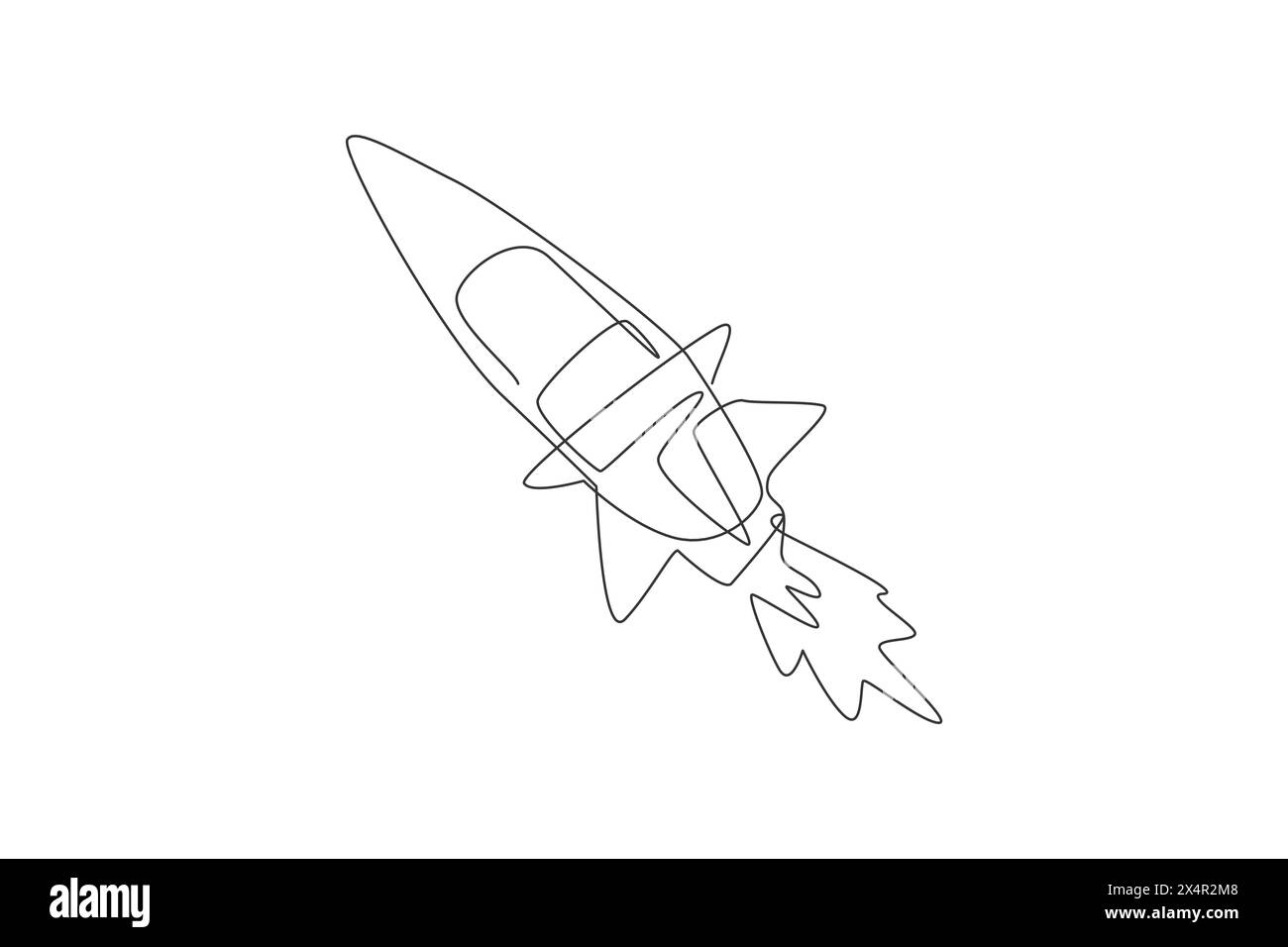 One continuous line drawing of simple retro spacecraft flying up to the ...
