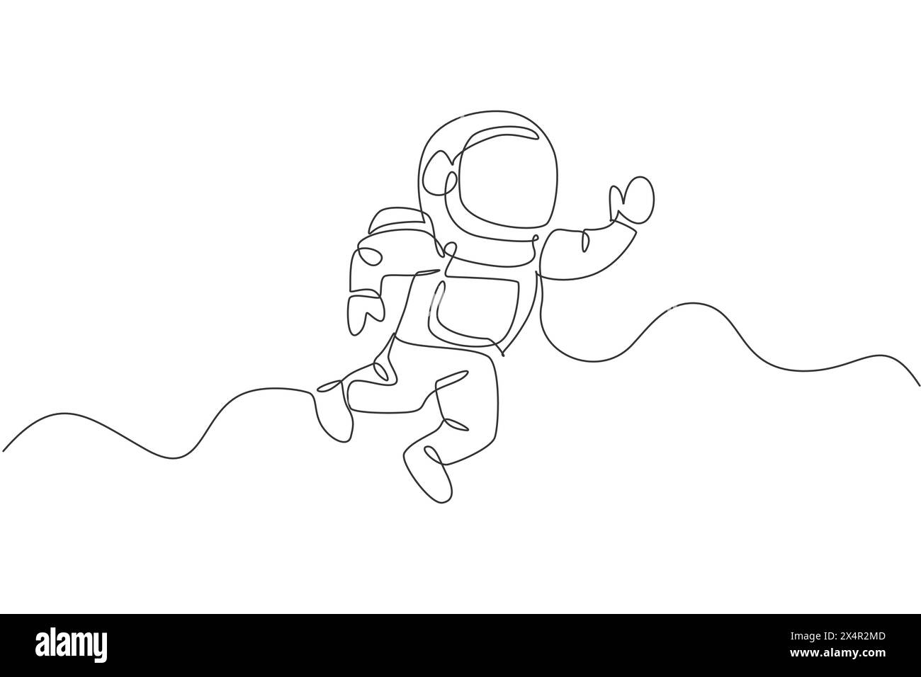 One continuous line drawing of young astronaut scientist exploring ...