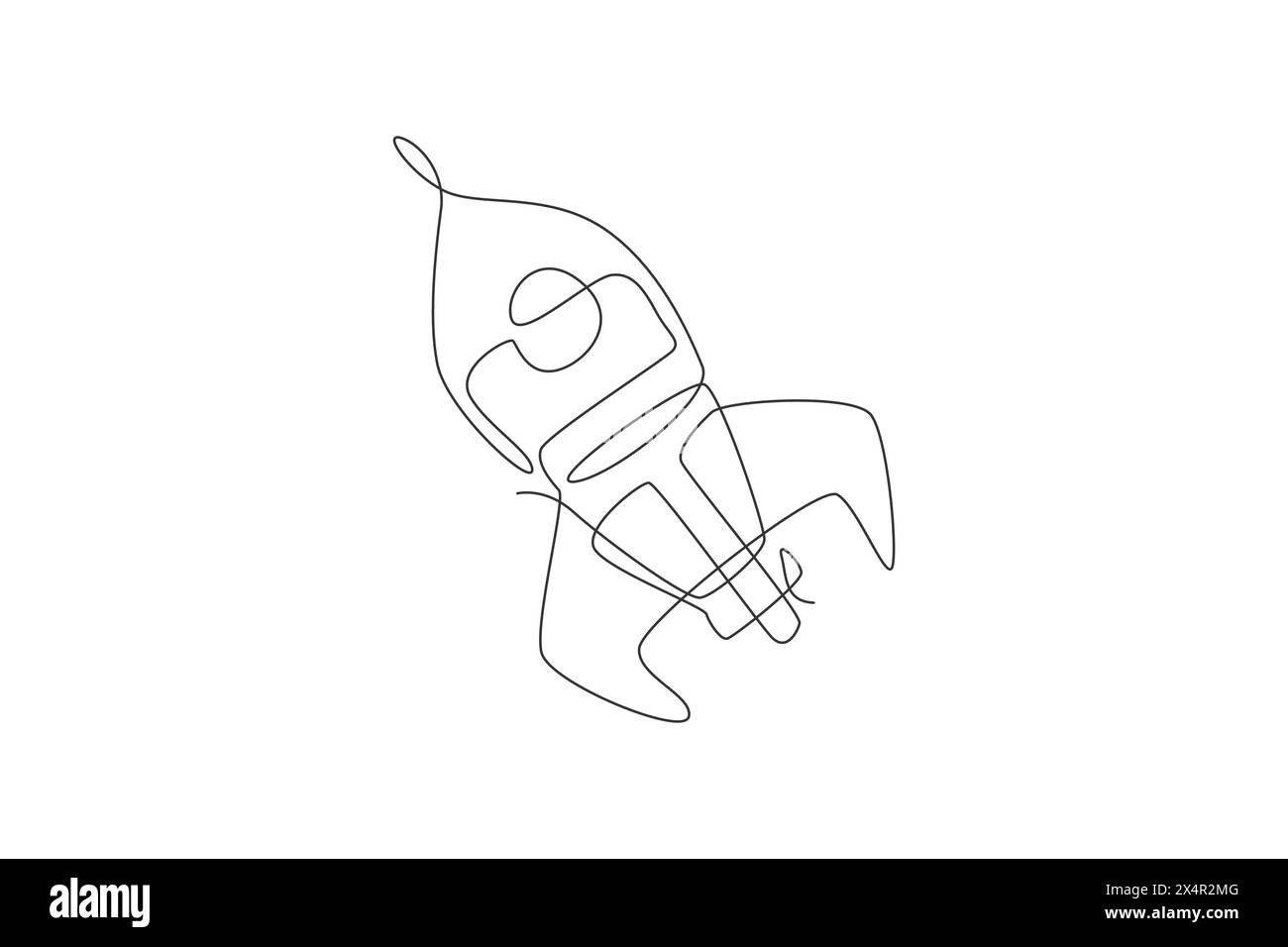 Single continuous line drawing rocket launch fly into the sky universe ...
