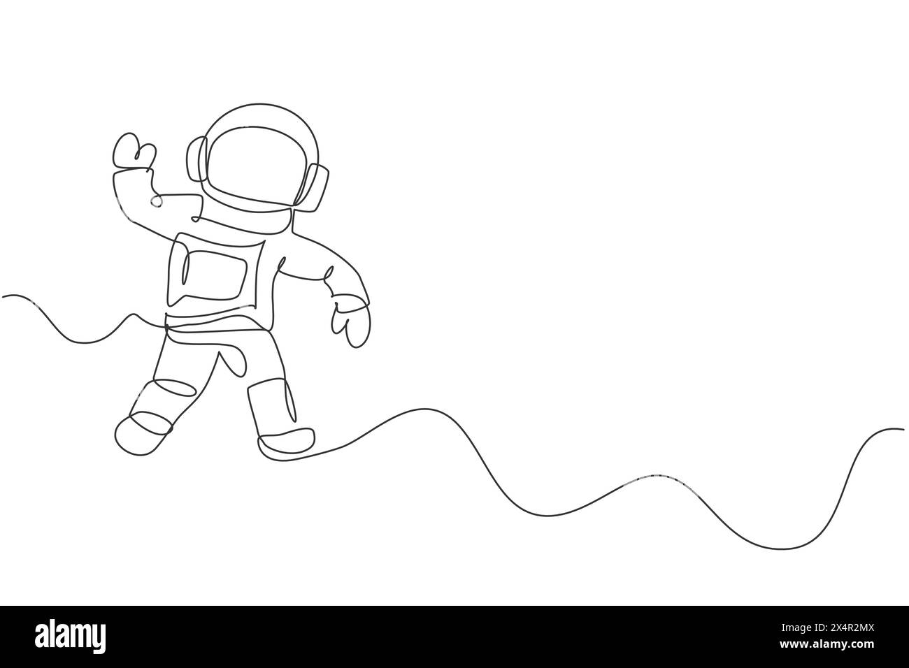 One continuous line drawing of young astronaut scientist exploring ...
