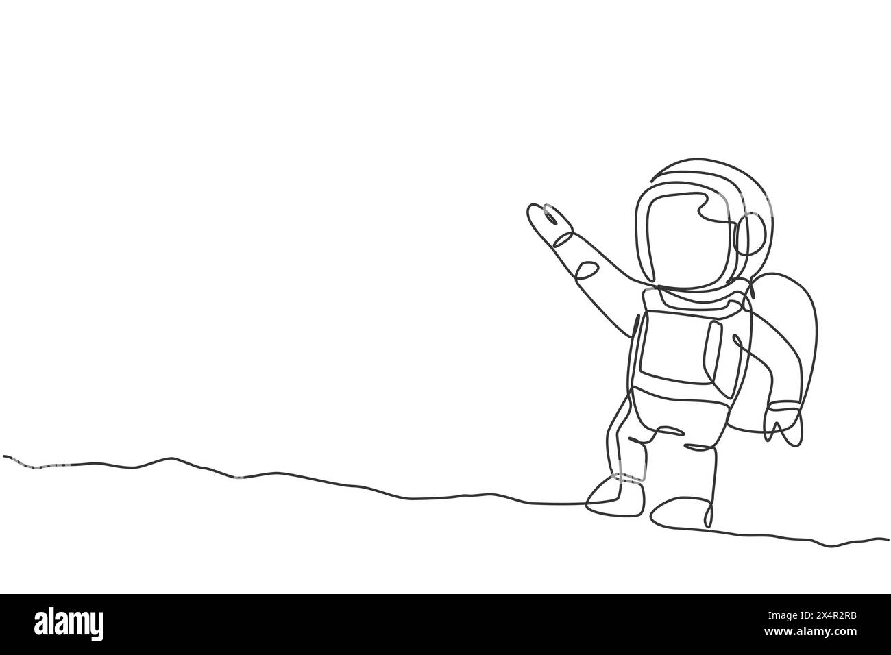One continuous line drawing of young astronaut scientist exploring ...
