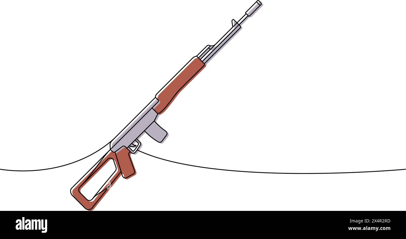 Sniper rifle, sniper firearm one line colored continuous drawing ...
