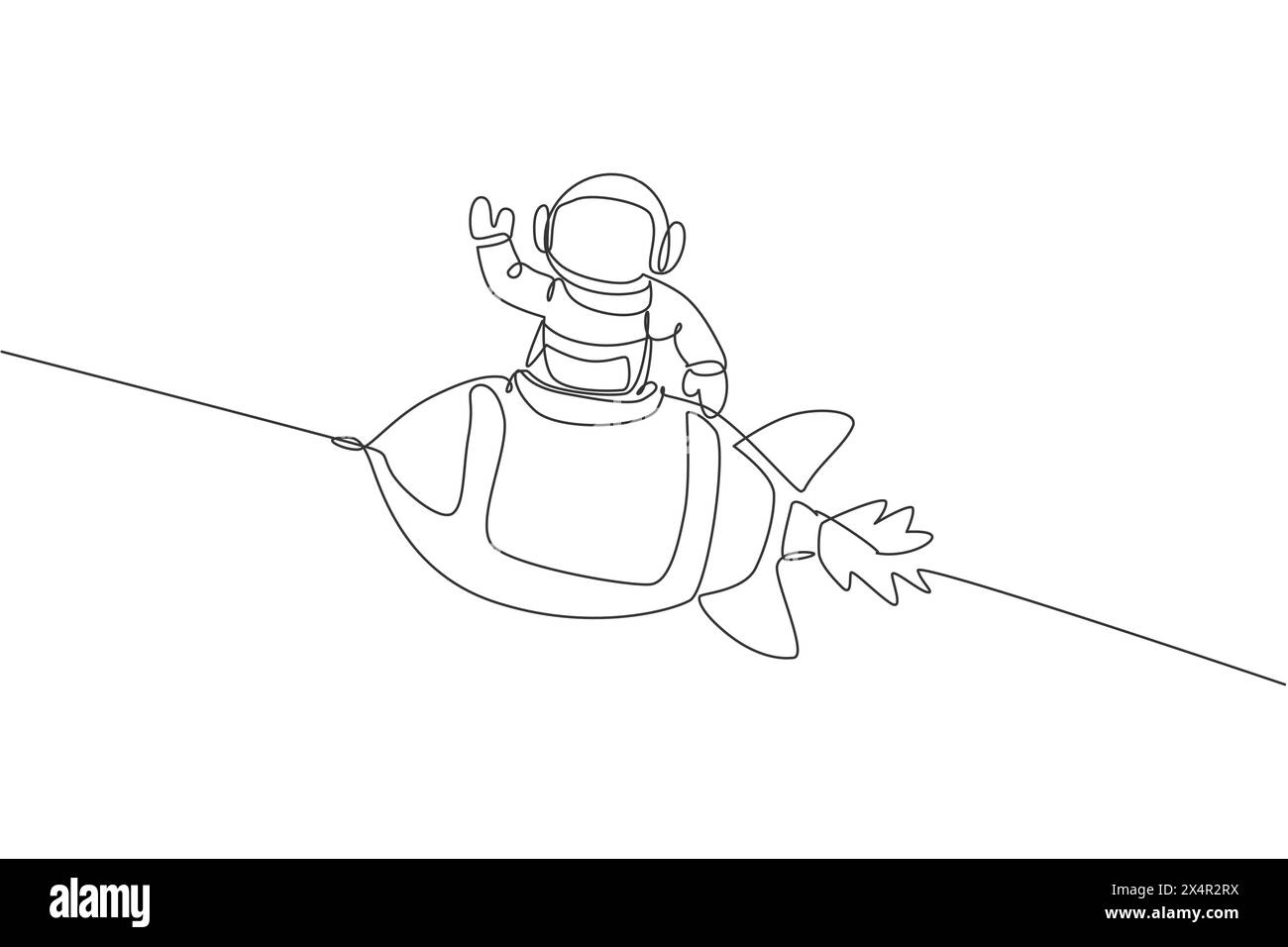 One continuous line drawing of spaceman astronaut science discovering ...