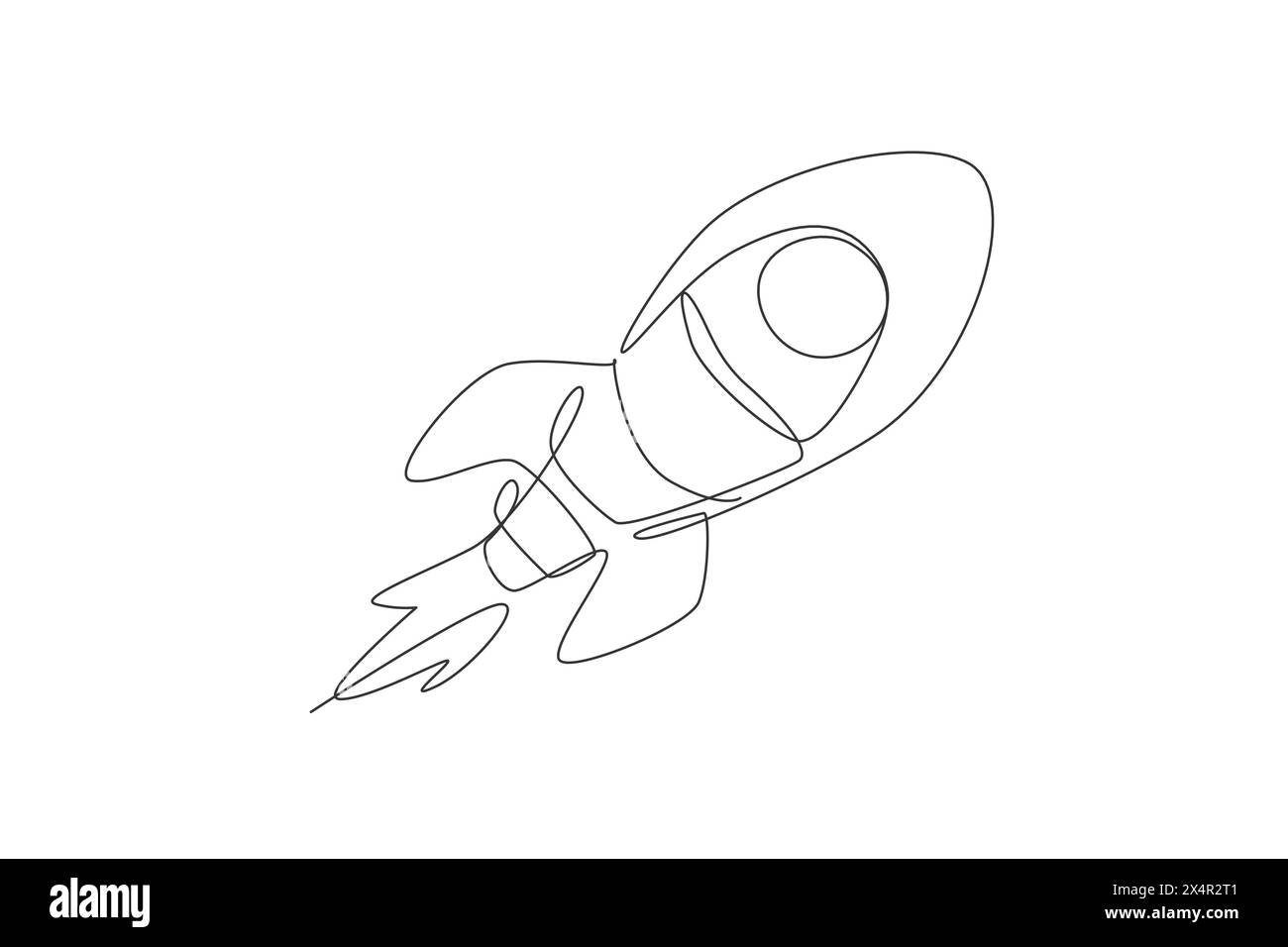 One continuous line drawing of simple retro spacecraft flying up to the ...