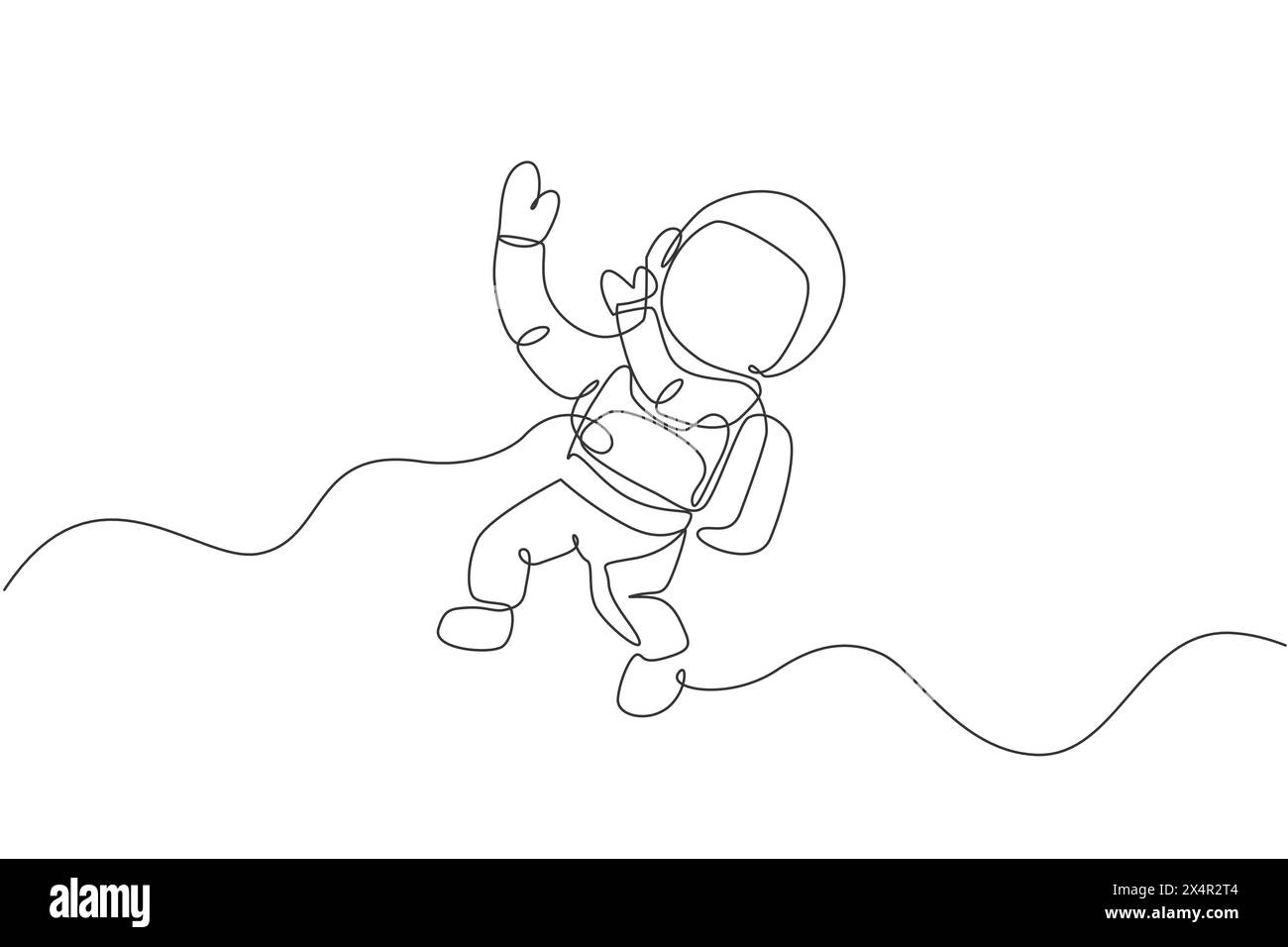 Single continuous line drawing of young cosmonaut scientist discovering ...