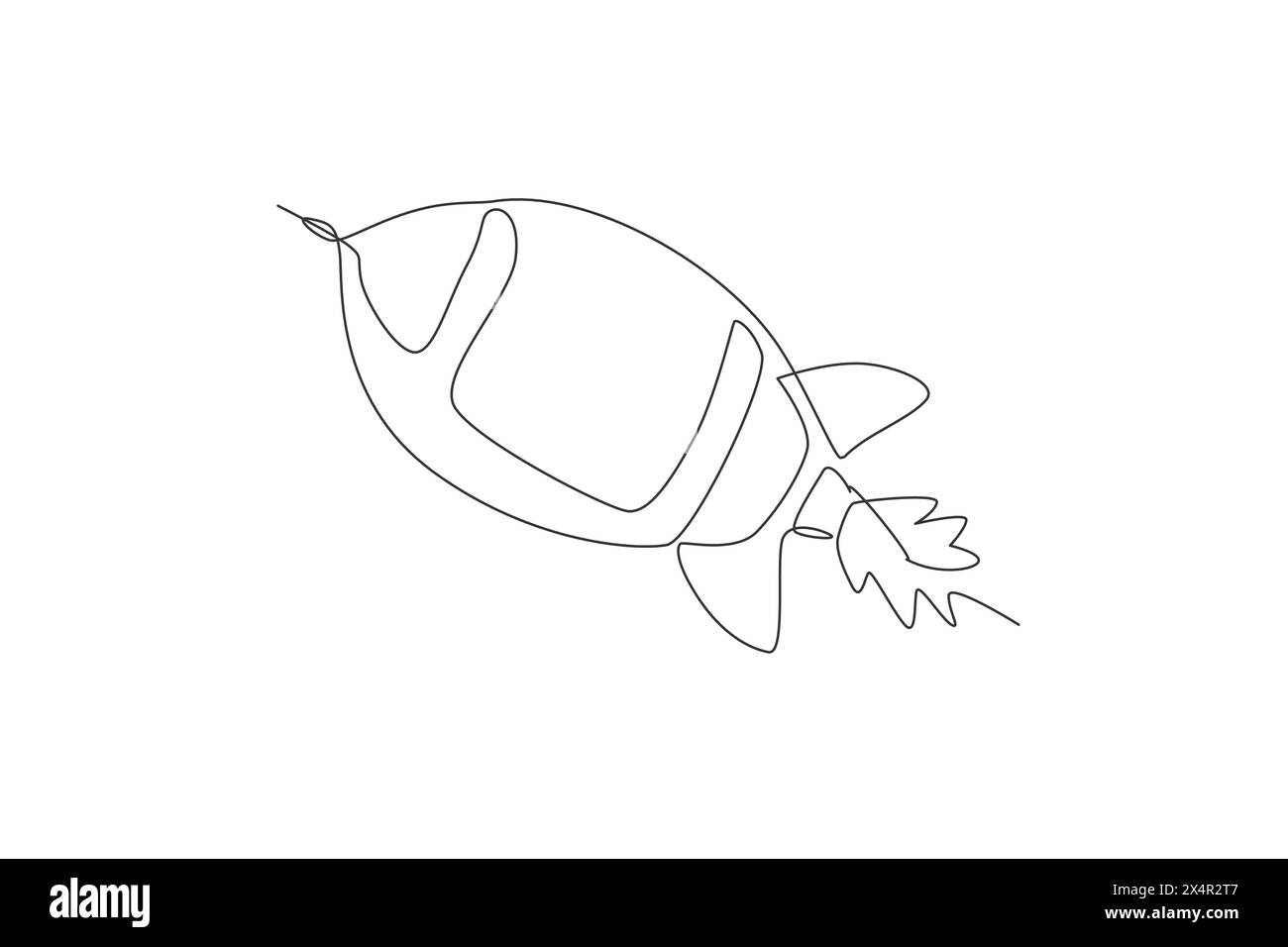 One continuous line drawing of simple retro spacecraft flying up to the ...