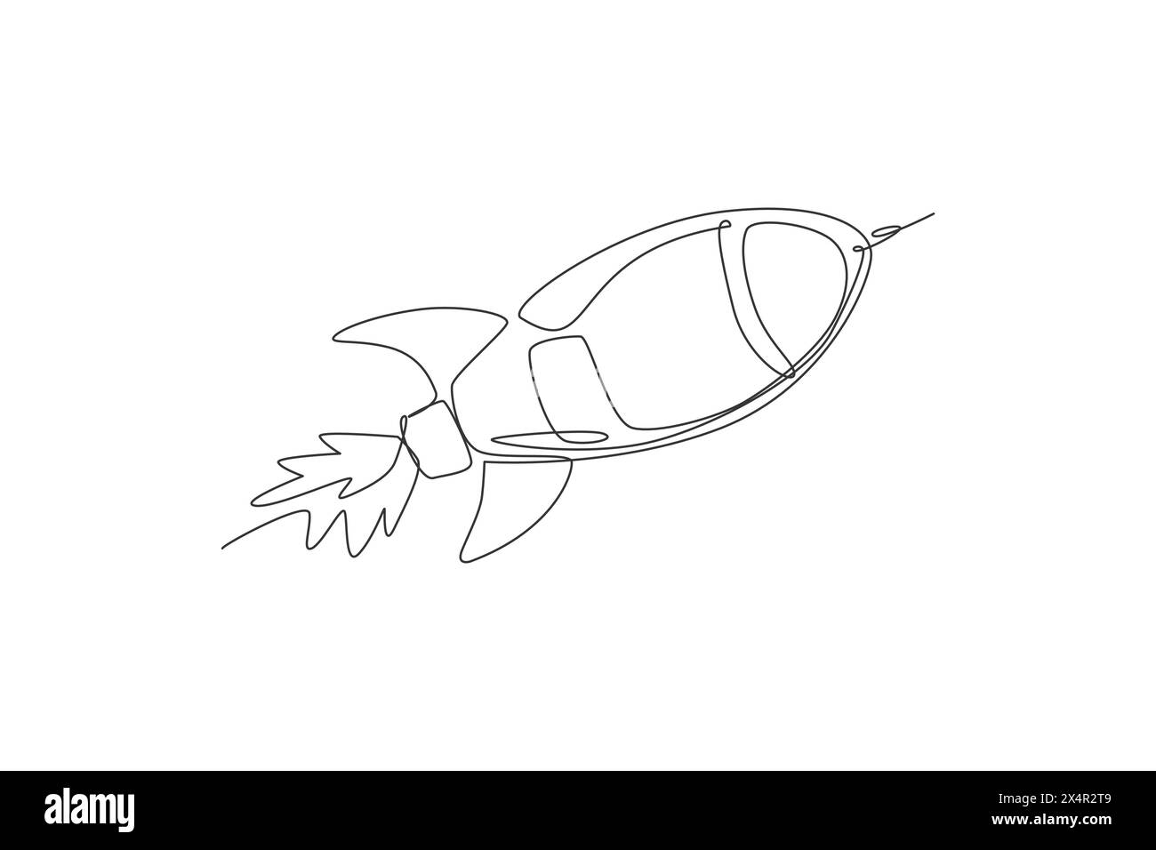 One continuous line drawing of simple retro spacecraft flying up to the ...