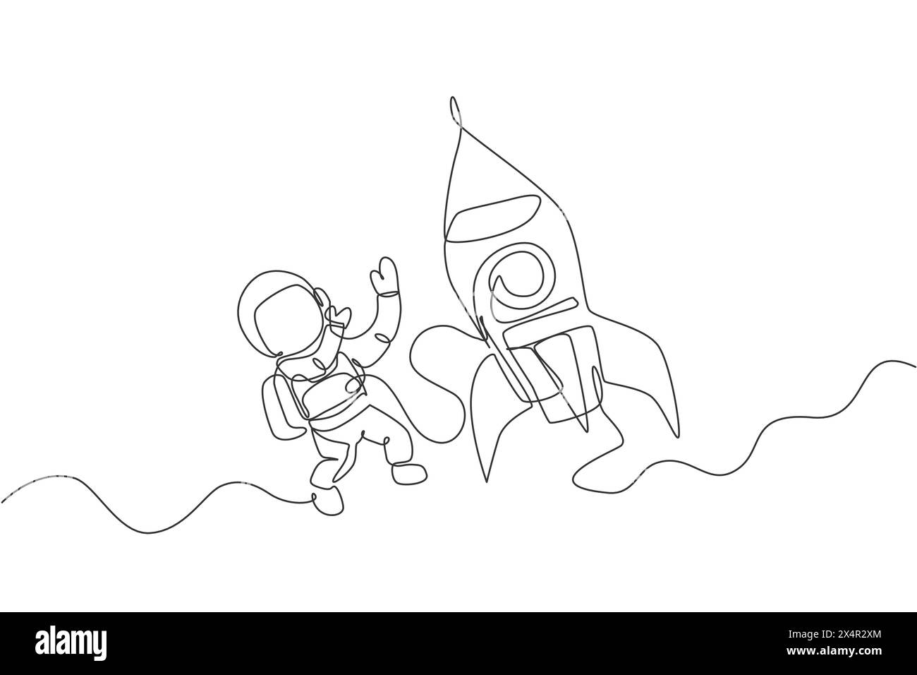 One continuous line drawing of spaceman astronaut science discovering ...