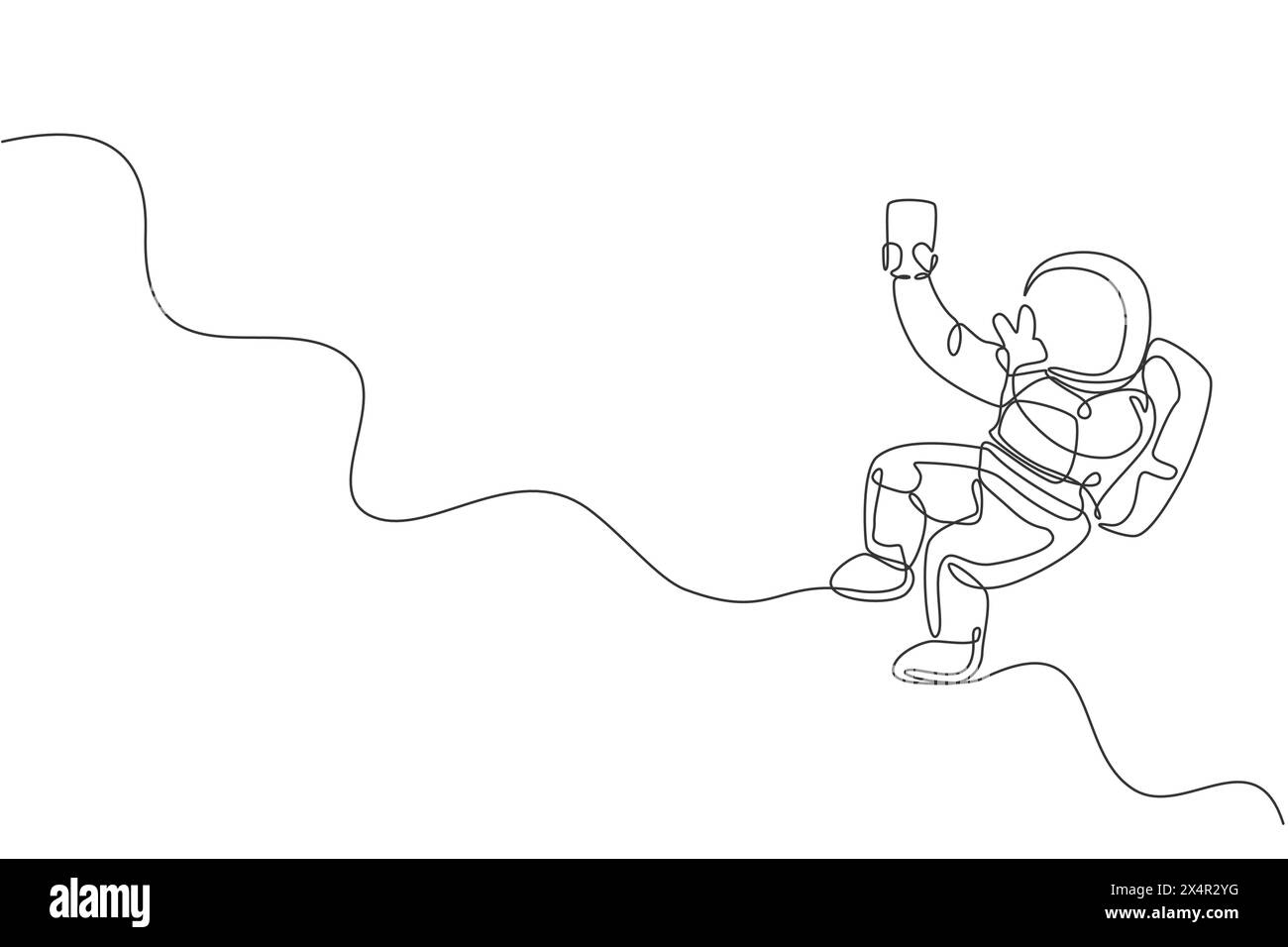 Single continuous line drawing of floating science astronaut in ...
